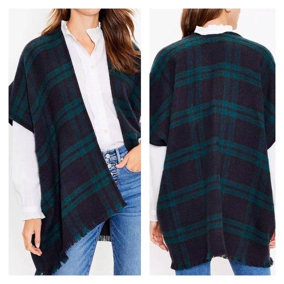 LOFT | Sweaters | Nwt Loft Blanket Wrap Sweater Plaid Forever Navy ...